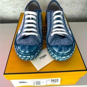 Fendi | Shoes | Fendi Denim Logo Rose Embroidered Womens Domino Low Top Sneakers Us 9eu 39 ...